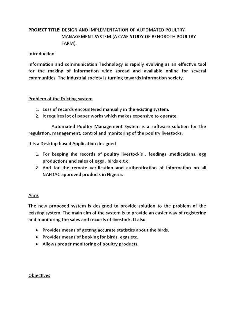 Project Title: Design and Implementation of Automated Poultry | PDF