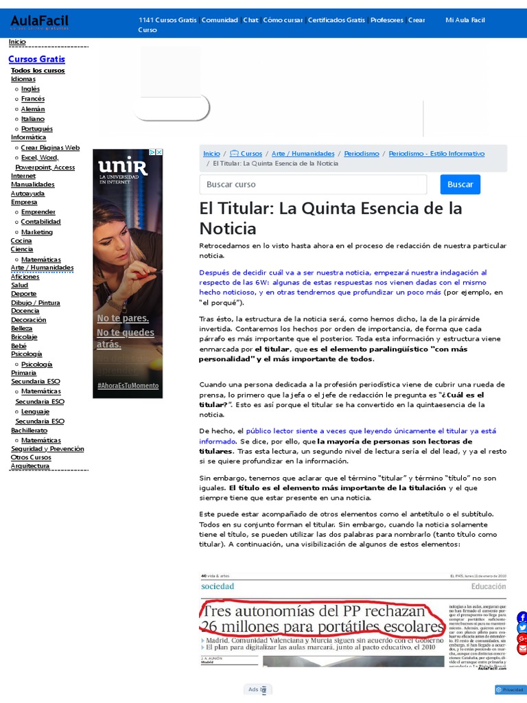 La importancia del titular como elemento clave de una noticia | PDF