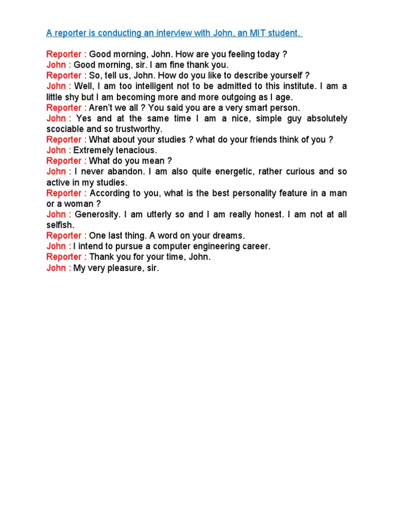 A Reporter Is Conducting An Interview With John | PDF