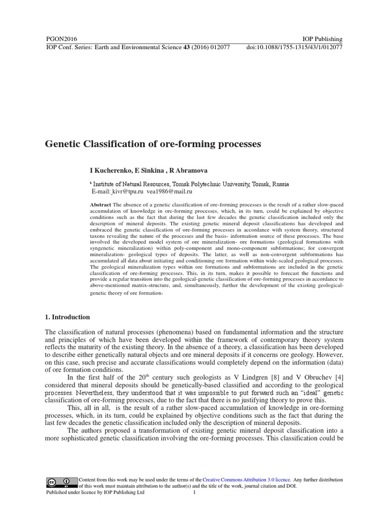 Kucherenko Et Al. Genetic Classification of Ore-Forming Processes | PDF ...
