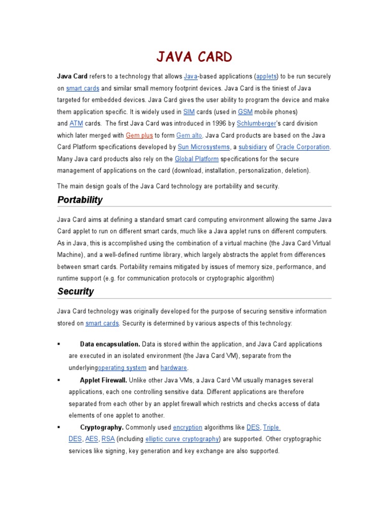 Java Card | Download Free PDF | Java (Programming Language) | Software ...