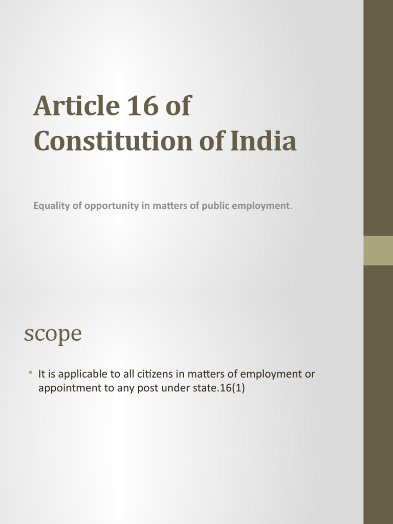 Article 16 of Constitution of India: Equality of Opportunity in Matters ...