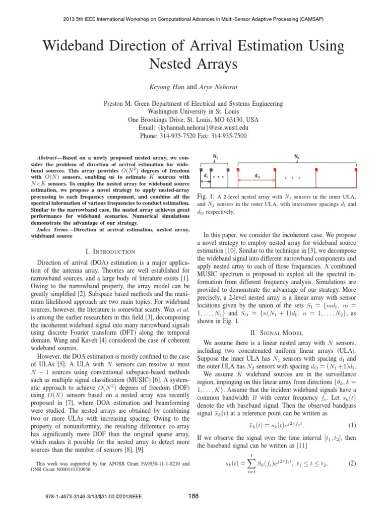 Wideband Direction Of Arrival Estimation Using Nested Arrays Pdf Eigenvalues And