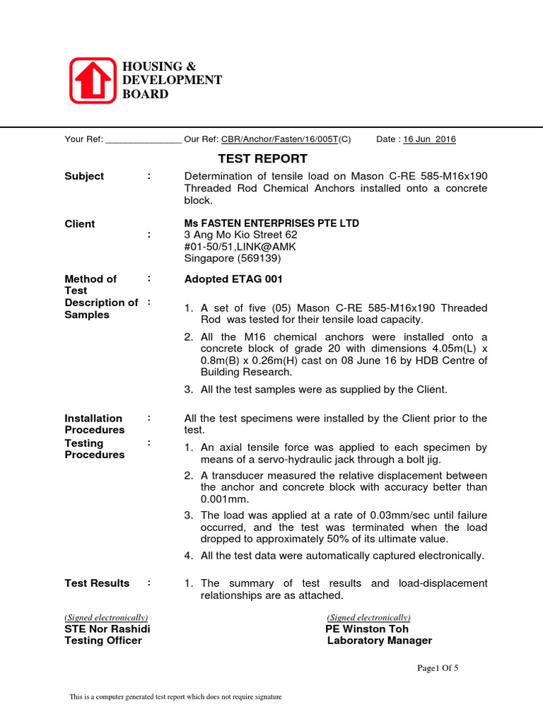 Mason C-RE HDB Test Report - Tensile 2016 | PDF | License