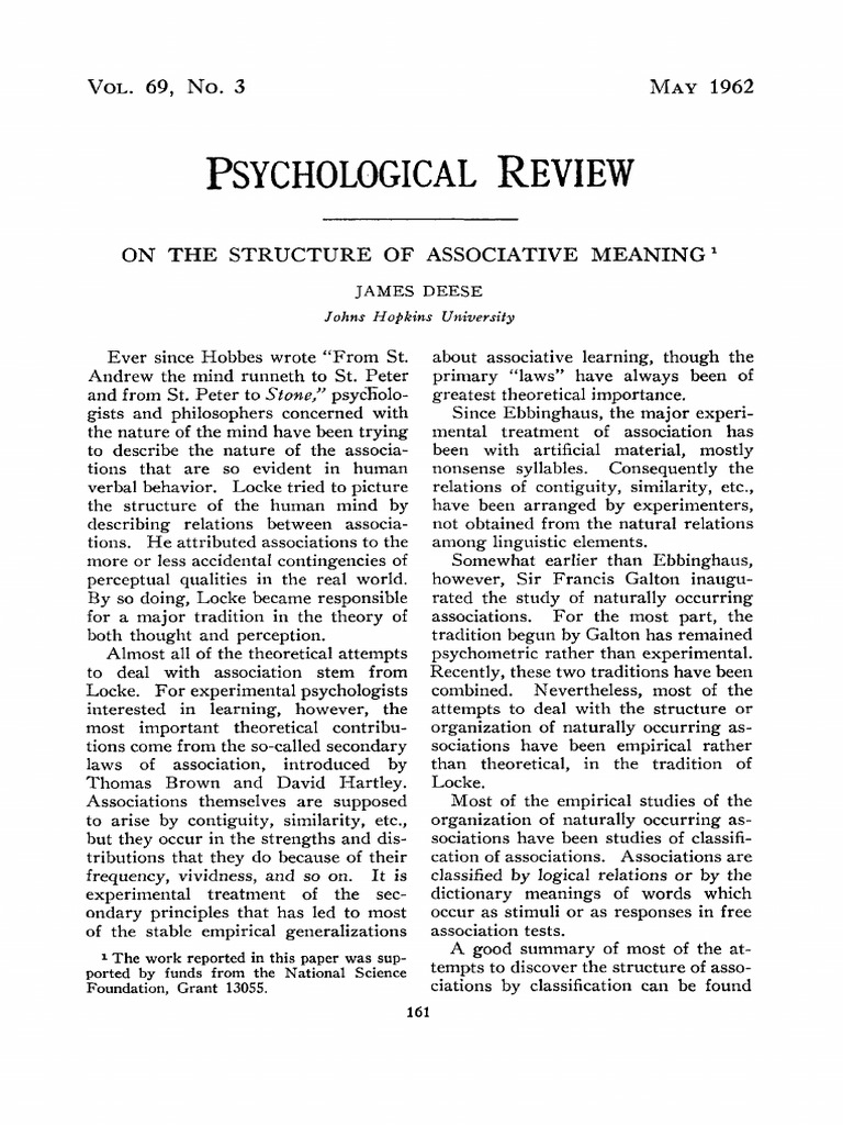 Deese, On The Structure of Associative Meaning | PDF | Factor Analysis ...