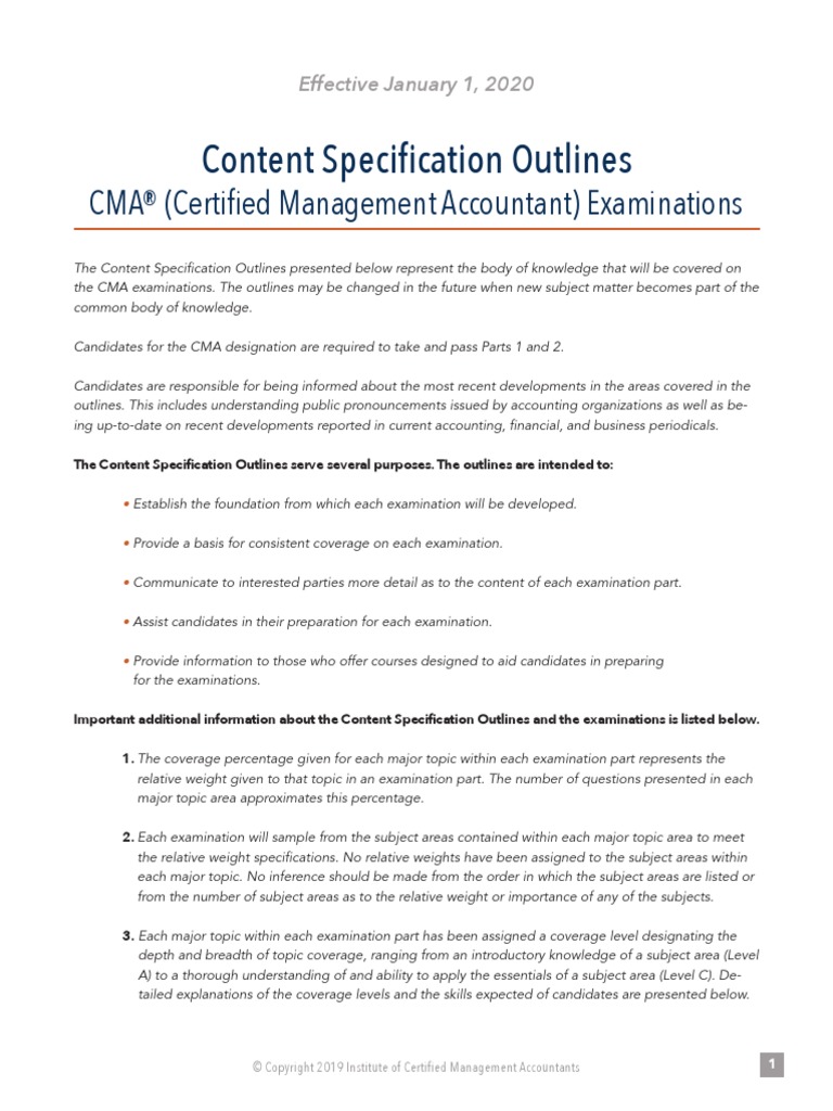 CMA Content Specification Outline | PDF | Management Accounting ...