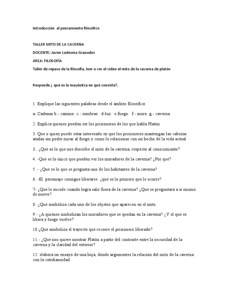 Taller Mito de La Caverna | PDF