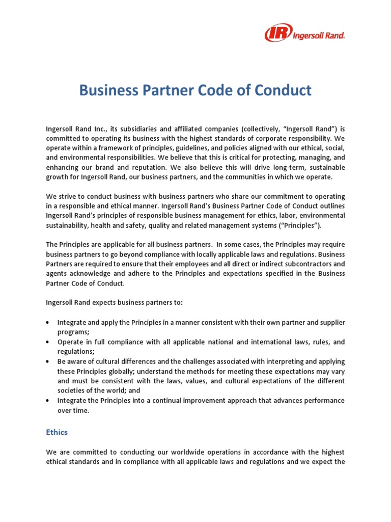 Business Partner Code of Conduct | PDF | Regulatory Compliance | Employment