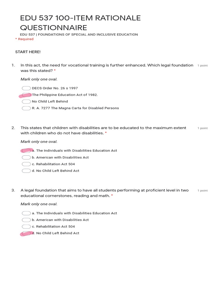 EDU 537 Inclusive Education Questionnaire | PDF | Hearing Loss ...
