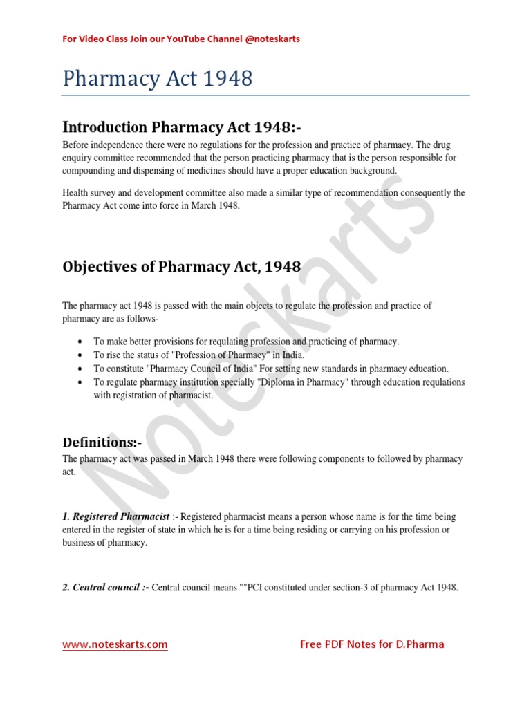 Pharmacy Act 1948 PDF | PDF | Pharmacist | Pharmacy