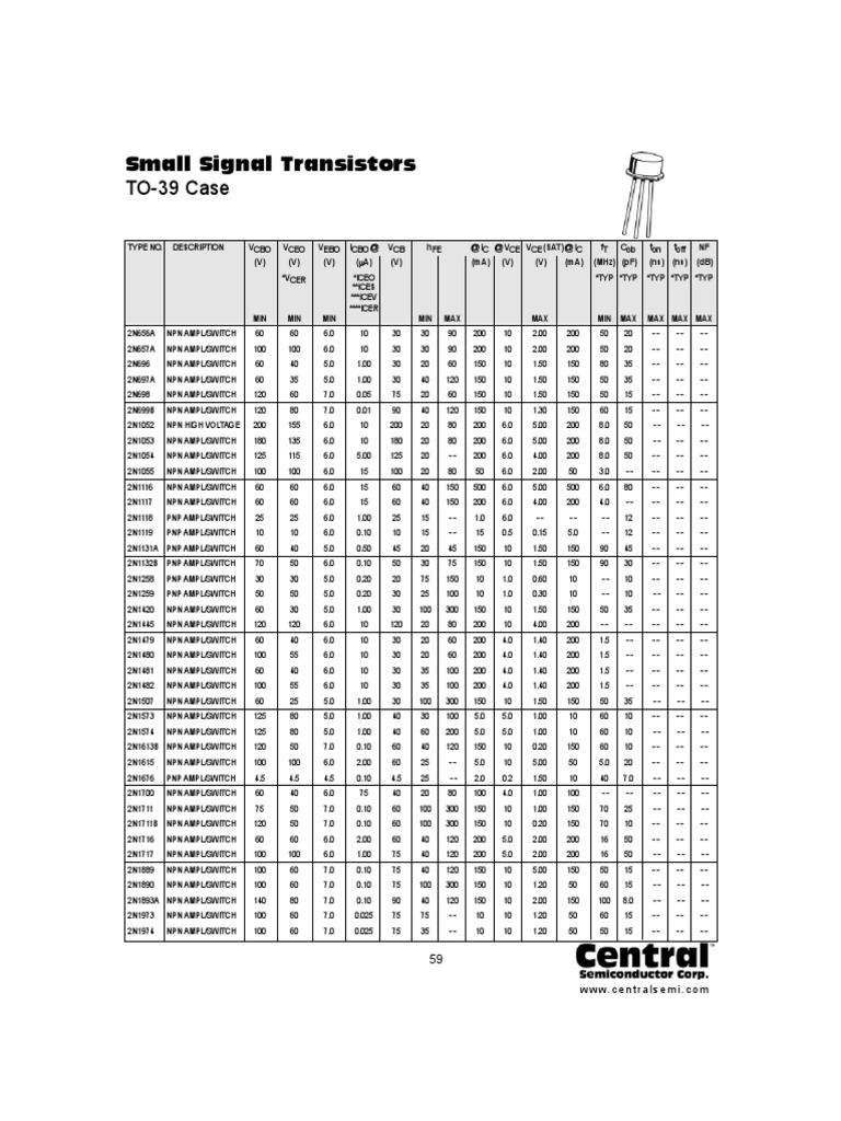 Small Signal Transistors TO-39 Case | PDF | Bipolar Junction Transistor ...