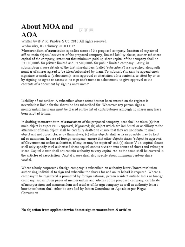 About MOA and AOA | Articles Of Association | Justice