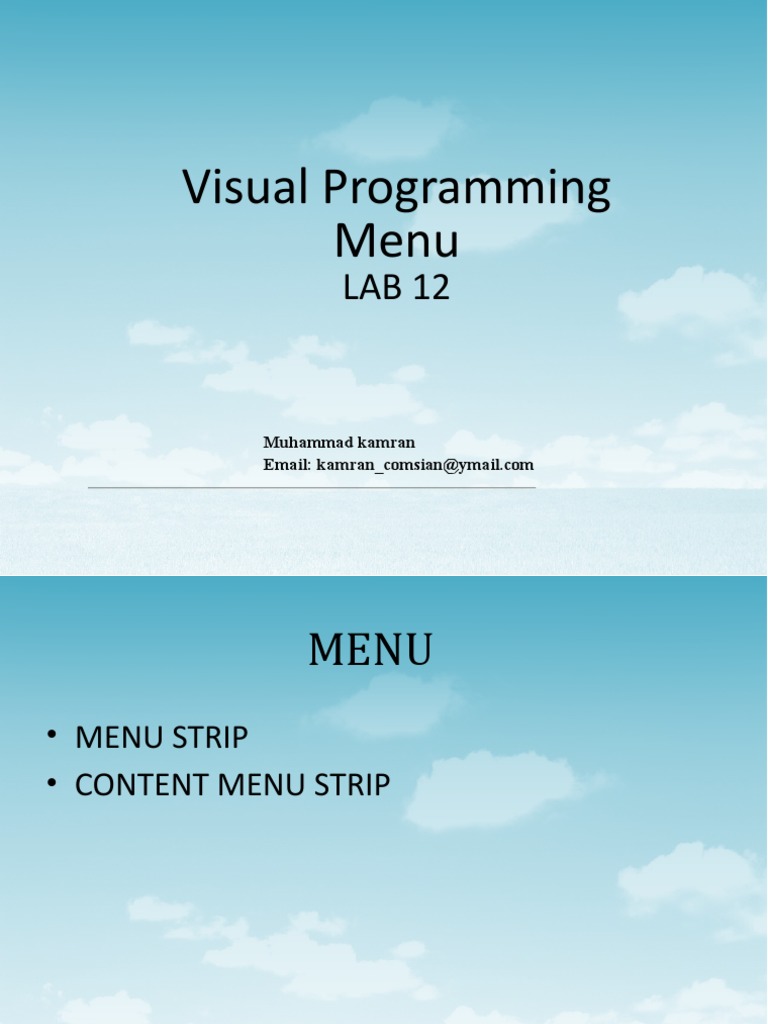 Visual Programming Menu: Muhammad Kamran | PDF | Dialog Box | Computer File