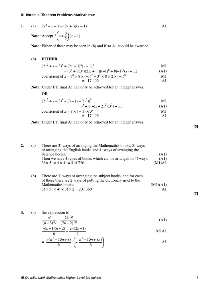 HL Binomial Theorem Problems Markscheme | PDF | Discrete Mathematics ...