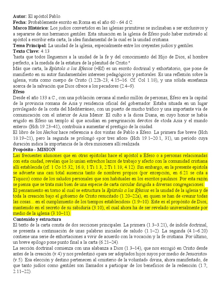Efesios Pdf Pablo El Apóstol Epístola A Los Efesios