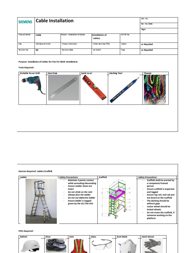Cable Installation For - SWMS | PDF | Scaffolding | Personal Protective ...