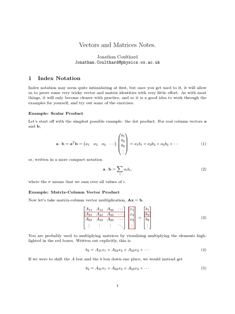 Vectors and Matrices Notes.: 1 Index Notation | PDF | Summation ...