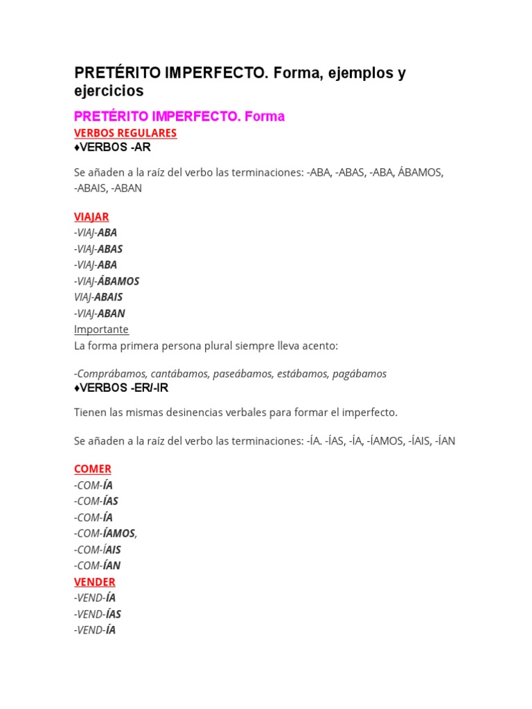 Ejercicios Con Pretérito Imperfecto | PDF | Verbo