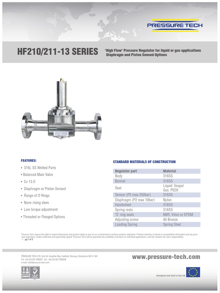 HF210/211-13 SERIES: High Flow' Pressure Regulator For Liquid or Gas ...