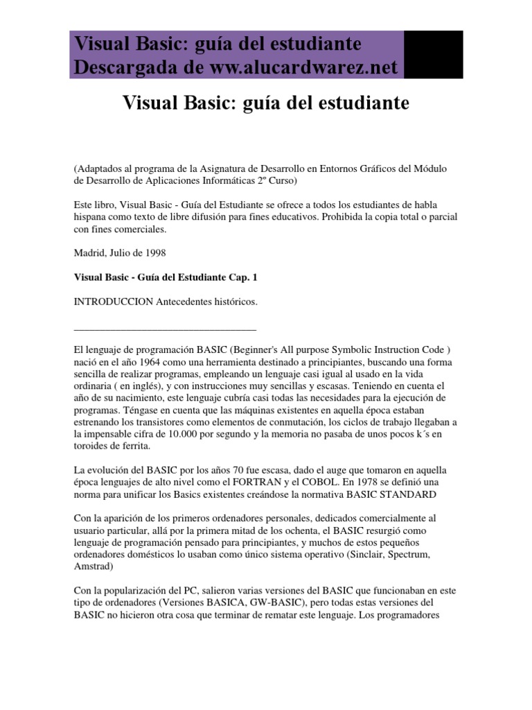 Historia y Evolución de Visual Basic | PDF | Básico | Lenguaje de ...