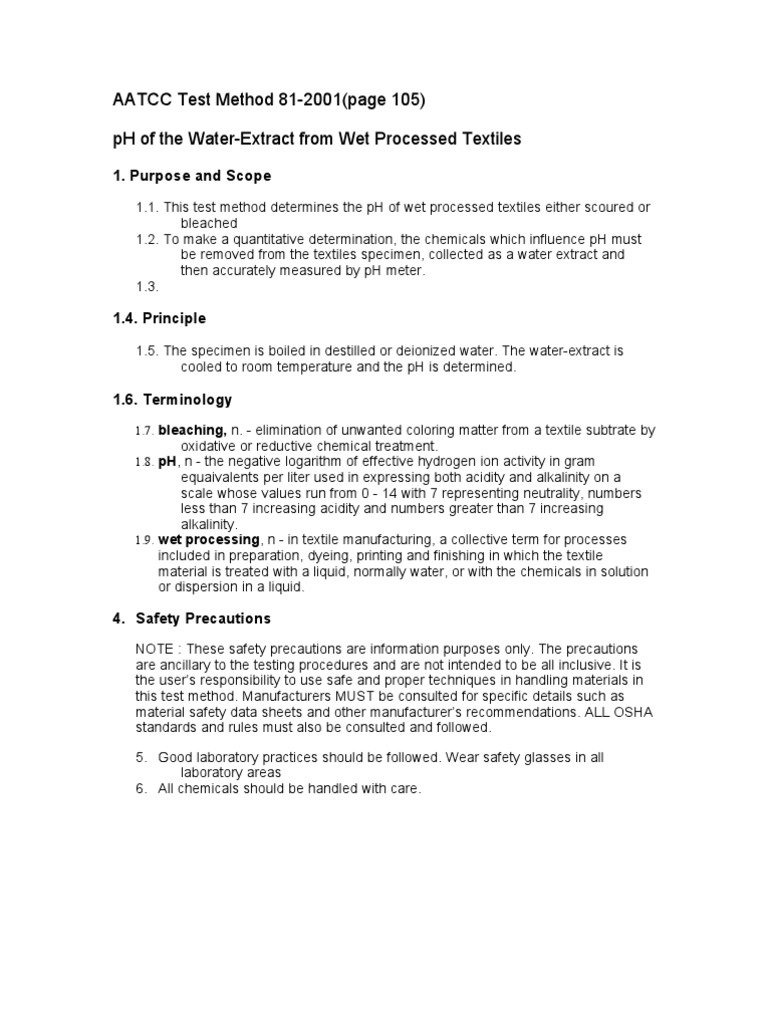 AATCC Test Method 81 (PH) | PDF | Ph | Chemistry