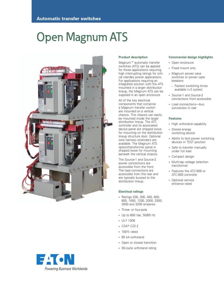 Open Magnum ATS: Automatic Transfer Switches | PDF | Power (Physics ...