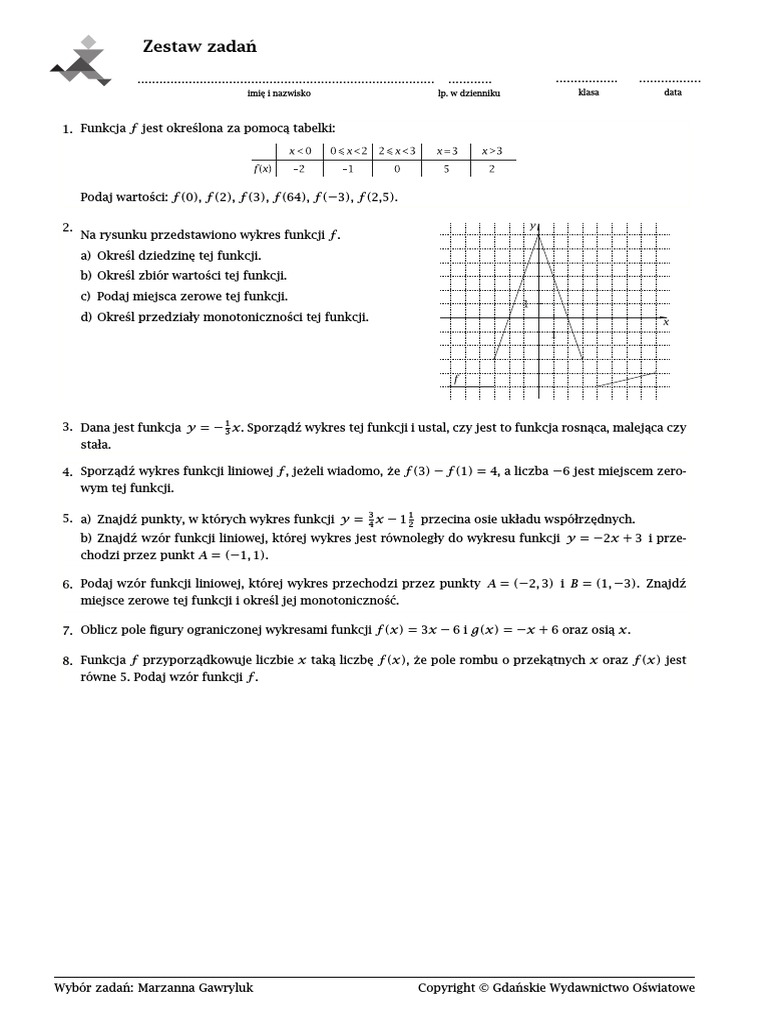 Funkcje Sprawdzian | PDF