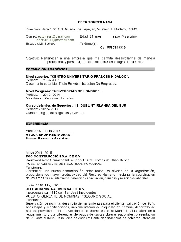 CV - Eder Torres - Actualizado | PDF | Gestión de recursos humanos ...