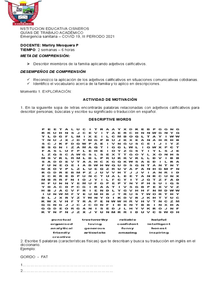 Adjetivos para Describir Familias | PDF | Adjetivo | Serie de ...