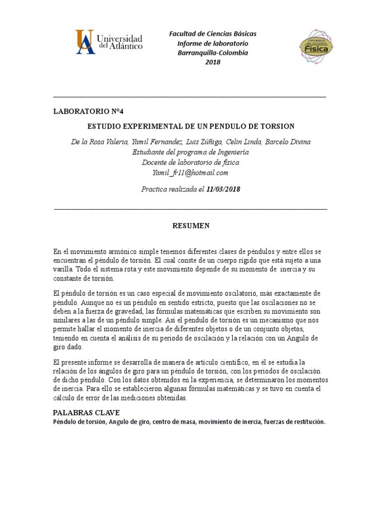 Pendulo de Torsion 2018-1 | PDF | Péndulo | Oscilación
