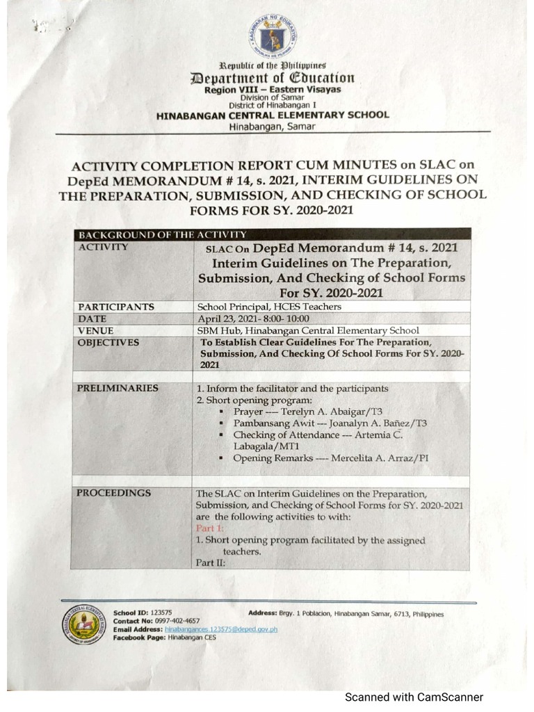 ACR SLAC in On DrpEd Memo #14 S. 2021 | PDF