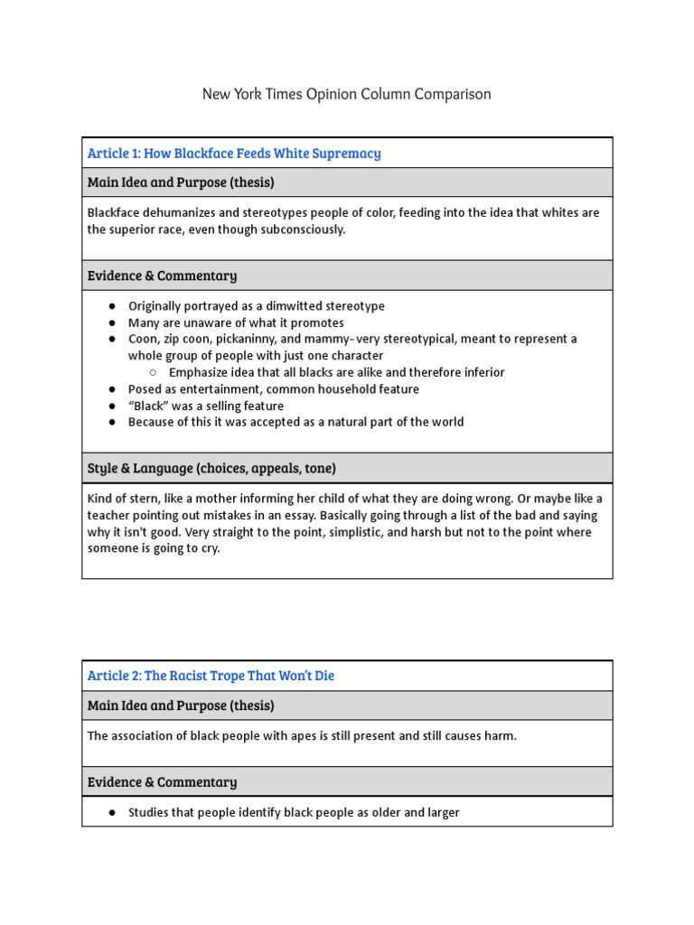 Nyt Column Comparison | PDF | Suffrage