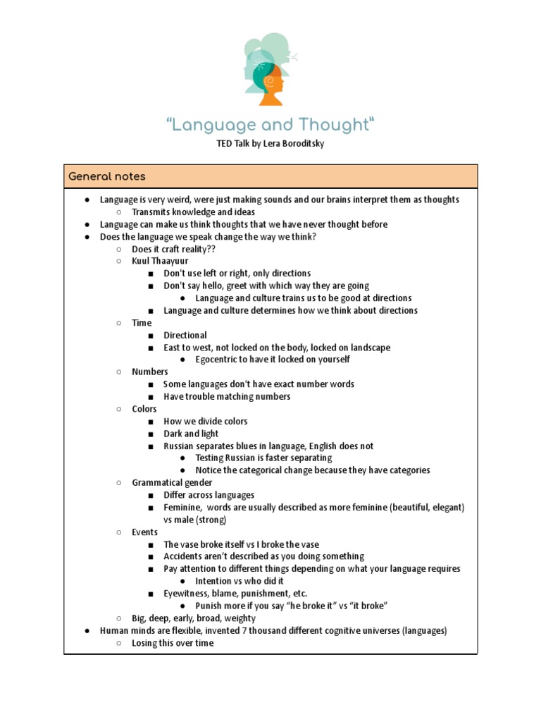 Ted Talk Language Thought | PDF | Grammatical Gender | Thought