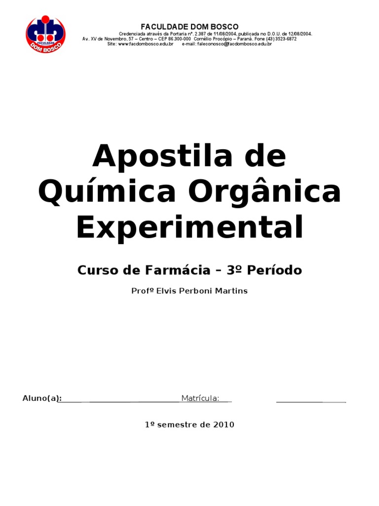 Apostila De Química Orgânica Experimental 2 Pdf Experimento ácido