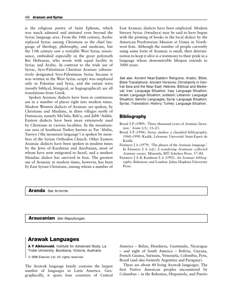 2006 Arawak Languages Encyclopedia of Language and Linguistics | PDF ...