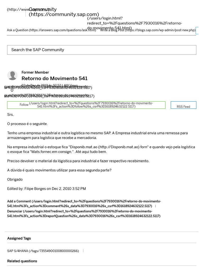 Retorno Do Movimento 541 - SAP Community | PDF | Indústrias de serviços ...