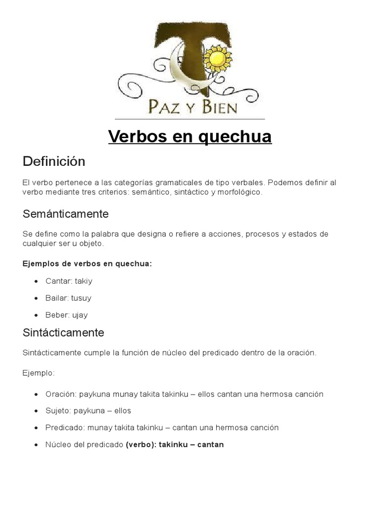 Verbos Comunes en Quechua | PDF | Verbo | Predicado (Gramática)
