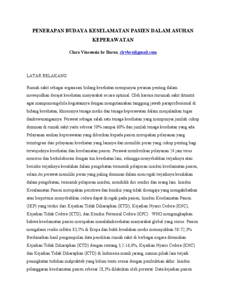 Penerapan Budaya Keselamatan Pasien Dalam Asuhan Keperawatan | PDF