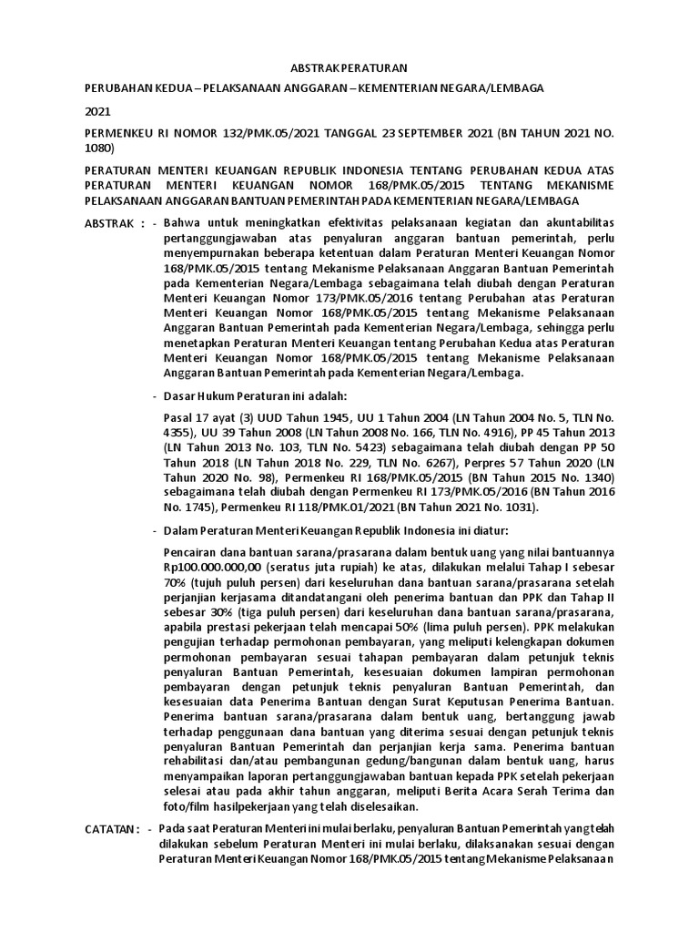 Perubahan PMK 132/2021 tentang Anggaran | PDF
