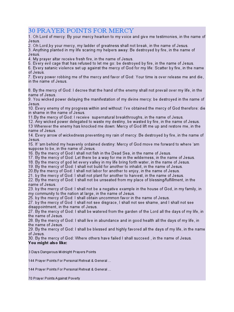 30 Prayer Points For Mercy | PDF | Mercy | Theology