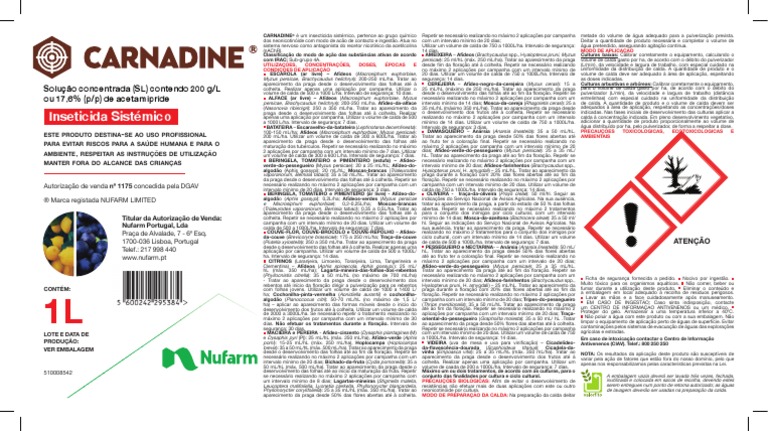 Carnadine - Rótulo 1L 270x145mm 1 | PDF | Uva | Inseticida