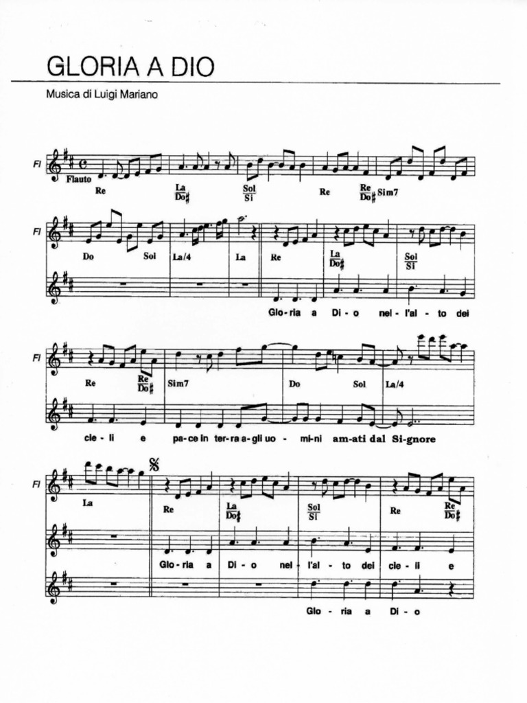 Gloria A Dio Luigi Mariano (Spartito Corretto Amati Dal Signore) | PDF