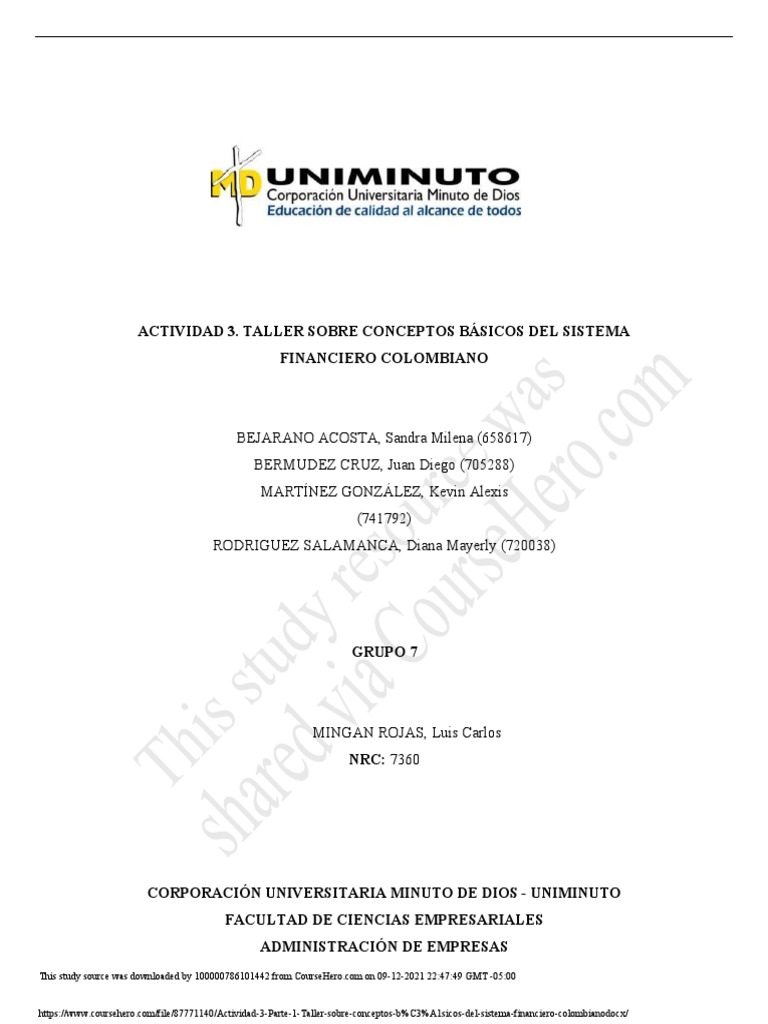 Actividad 3. Parte 1 Taller Sobre Conceptos B Sicos Del Sistema Financiero Colombiano | PDF ...