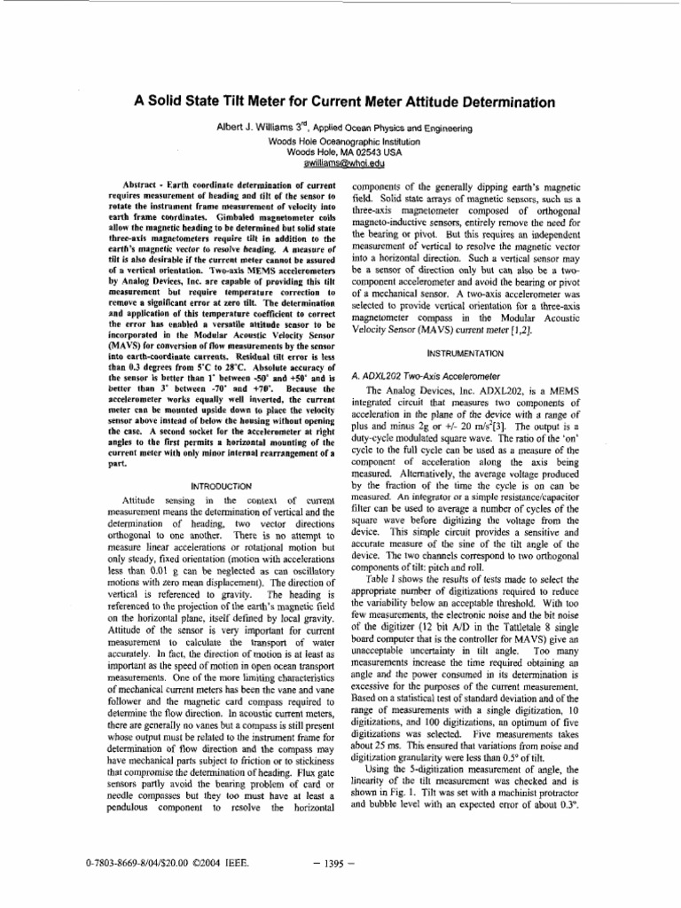 A Solid State Tilt Meter For Current Meter Attitude Determination | PDF | Magnetometer | Compass
