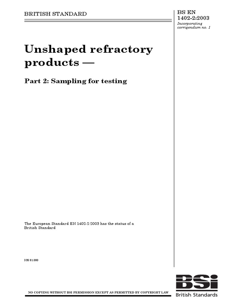 BS en 1402-2-2003+a1-2007 | PDF | Sampling (Statistics) | Density