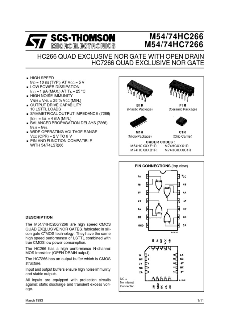 M54/74HC266 M54/74HC7266: Hc7266 Quad Exclusive Nor Gate Hc266 Quad ...