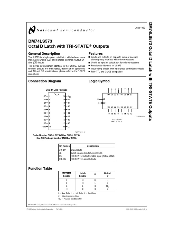 DM74LS573 Octal D Latch With TRI-STATE Outputs: General Description ...