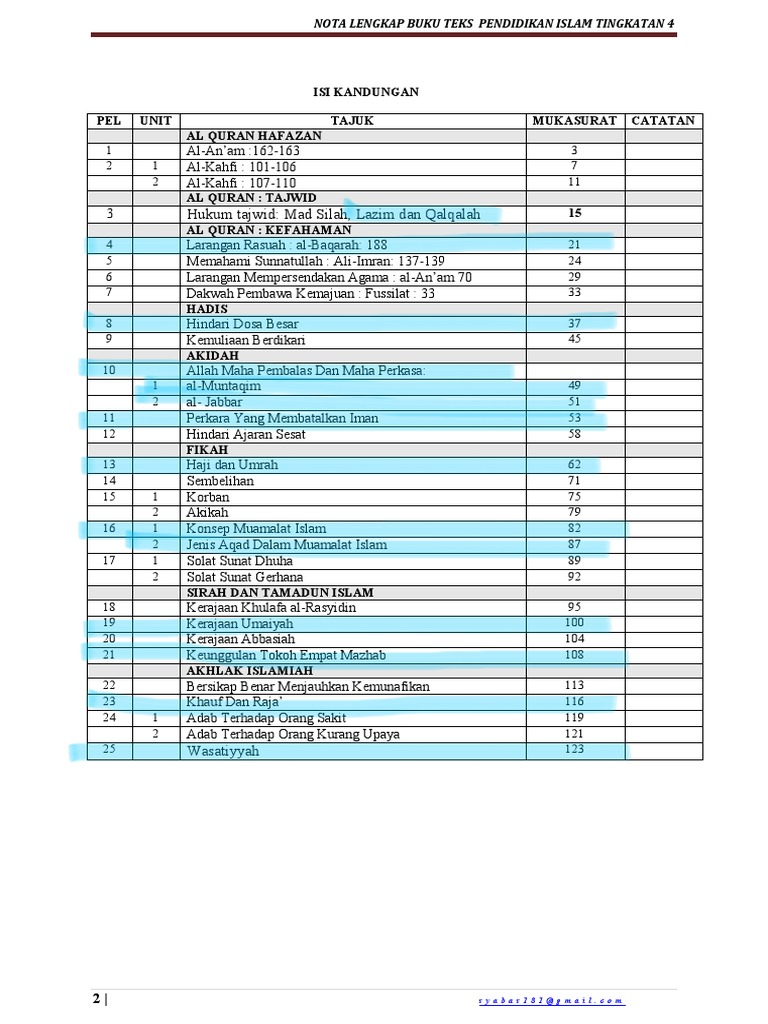 t4 Pai Nota Lengkap Buku Teks | PDF