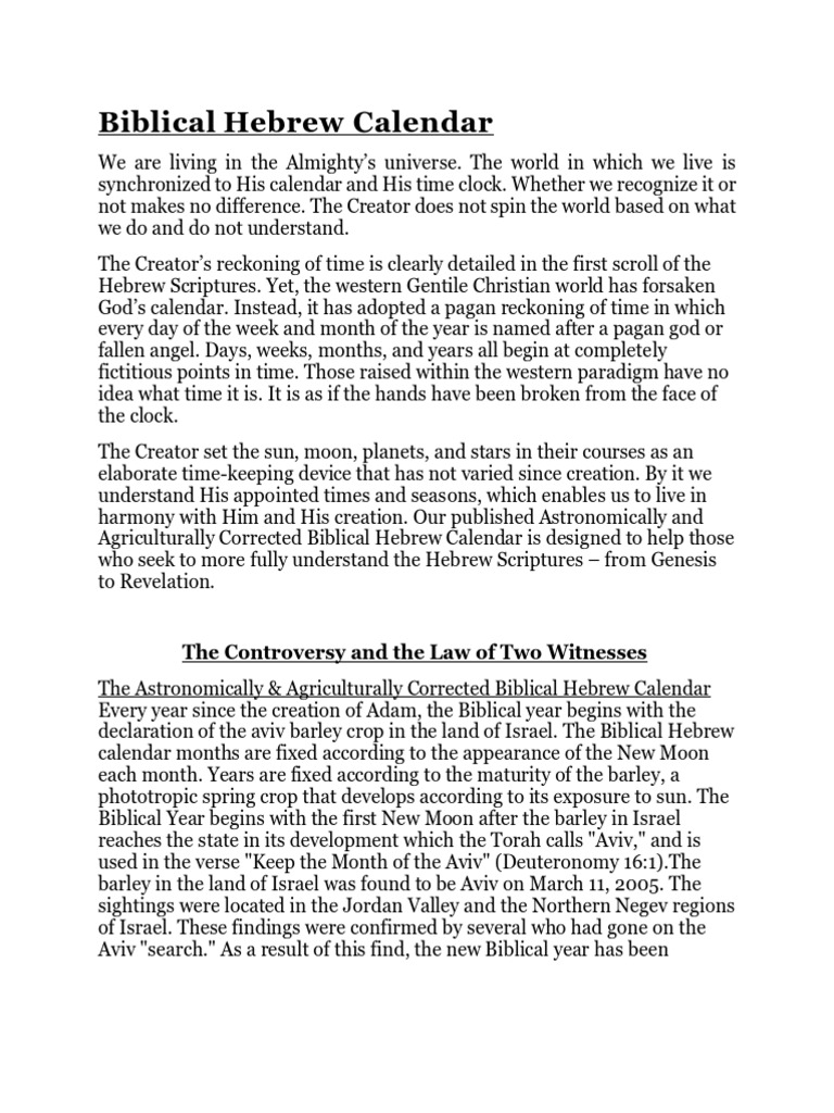 Biblical Hebrew Calendar | PDF | Hebrew Roots | Hebrew Calendar