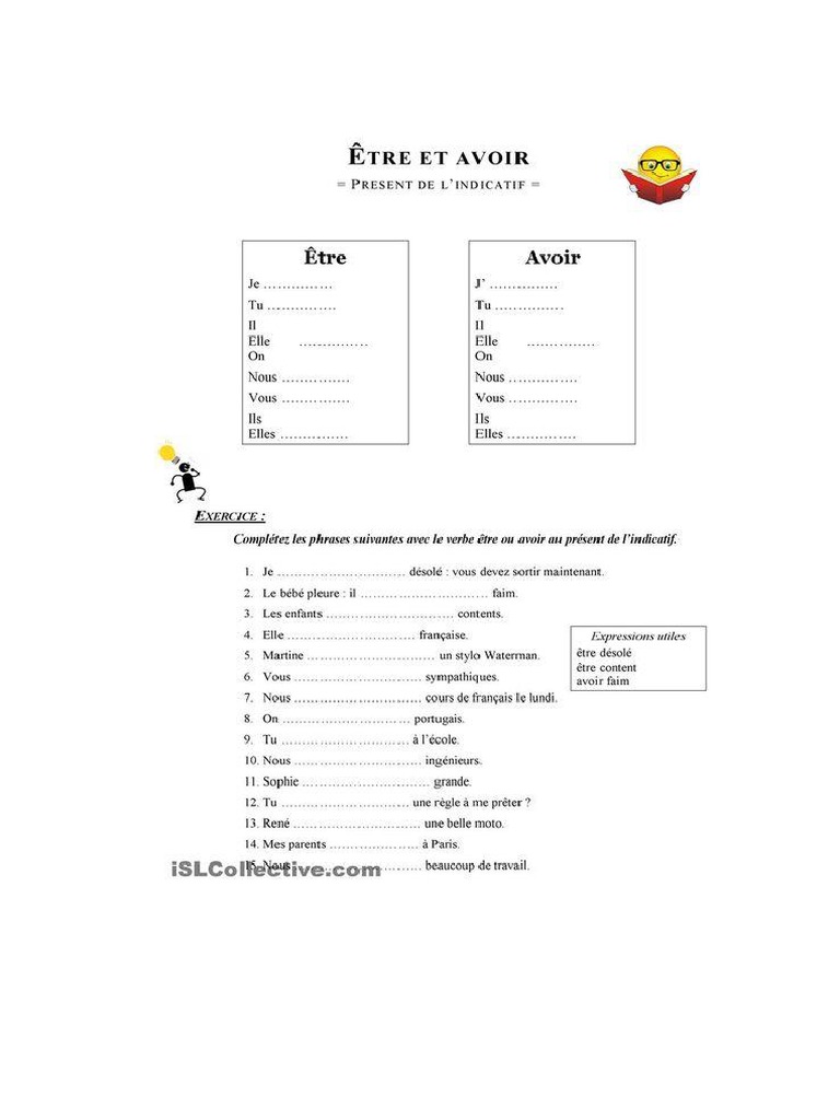 GRAMMAIRE - ÊTRE Et AVOIR - Au Présent de L'indicatif - Exercise.01 | PDF